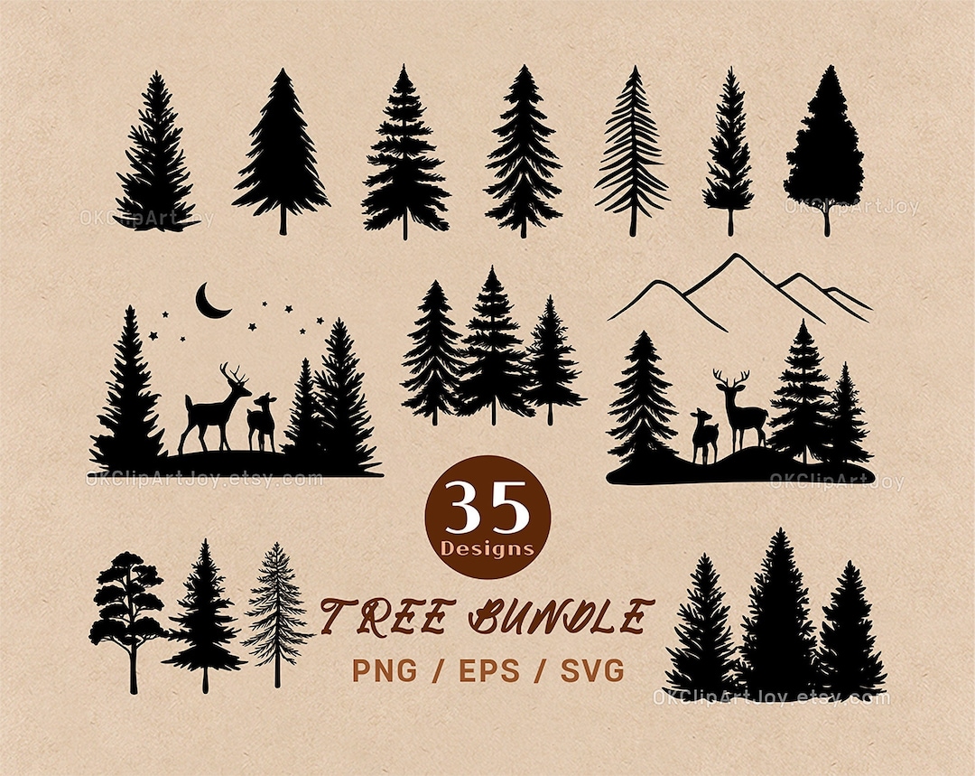 Tree Silhouette Svg Tree Line Svg Tree Svg Treeline Svg - Etsy