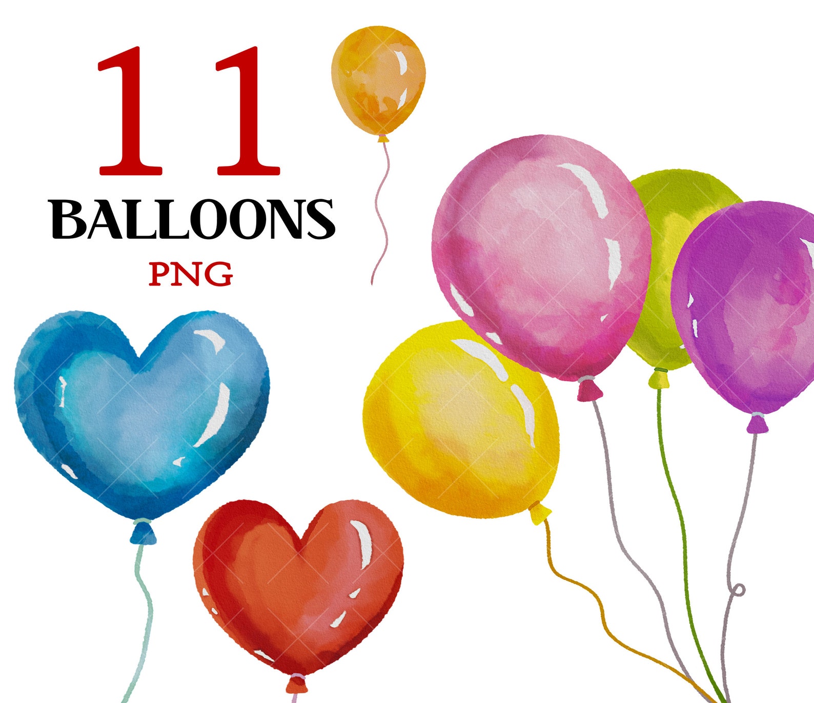 Balloons Clipart Heart Clipart Birthday Clipart Watercolor | Etsy