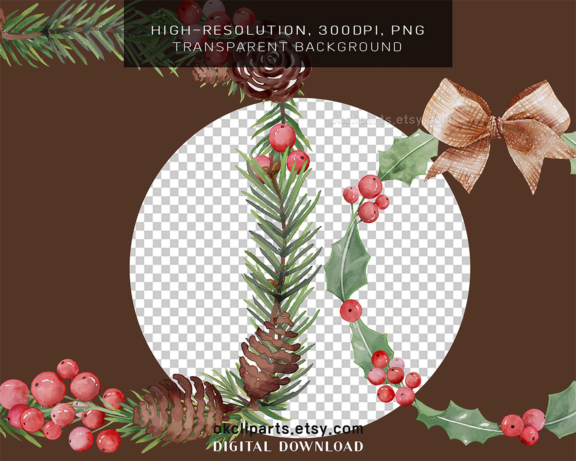 Holiday Card Clipart Christmas Wreath Wreath Clip Art - Etsy