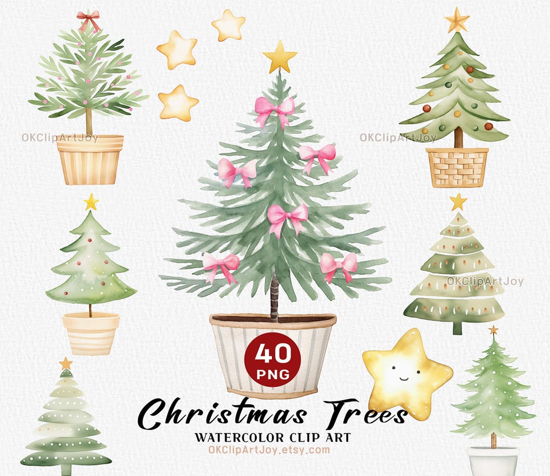40 Christmas Trees Clipart, Cute Trees PNG, Digital Trees, Digital ...