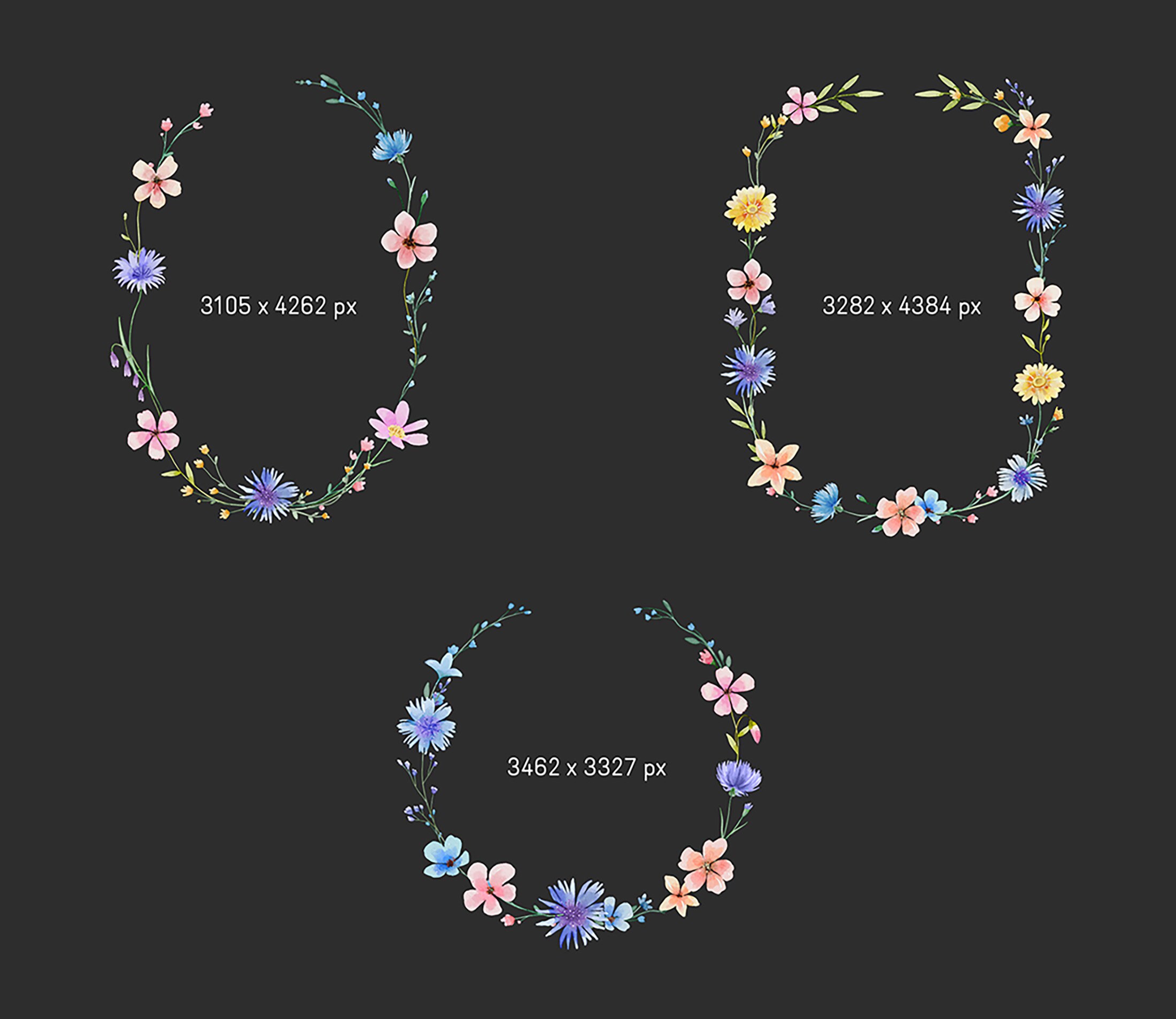 Floral Wreath Frame, Wildflowers Wreath Clip Art, Botanical Wedding ...