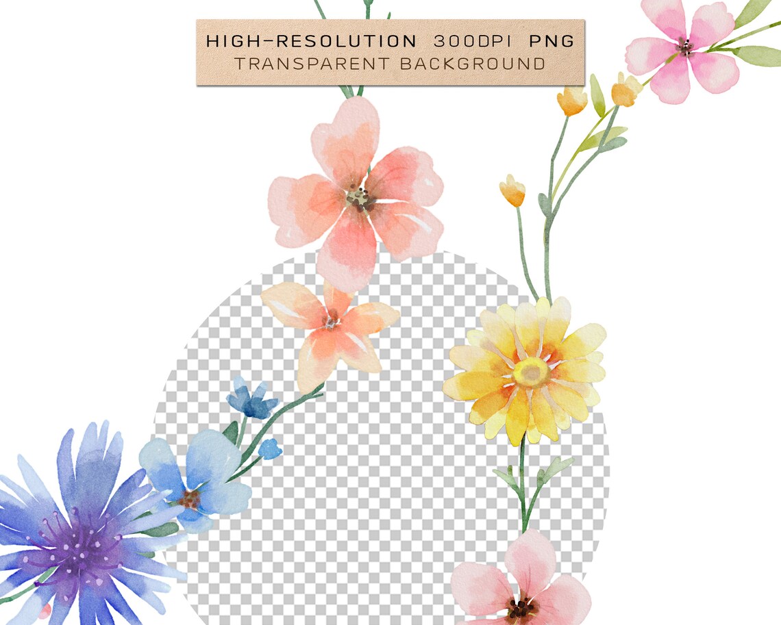 Floral Wreath Frame, Wildflowers Wreath Clip Art, Botanical Wedding ...