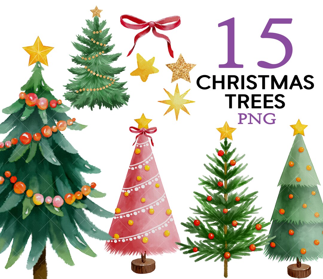 Christmas Trees Set Holiday Clipart Watercolor Christmas - Etsy