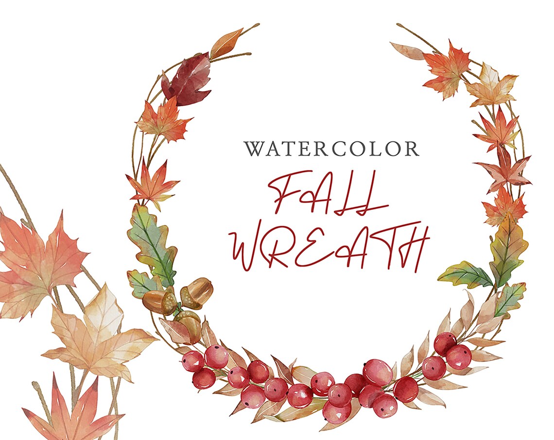 Autumn Wreath Watercolor Fall Leaf Clip Art Thanksgiving | Etsy