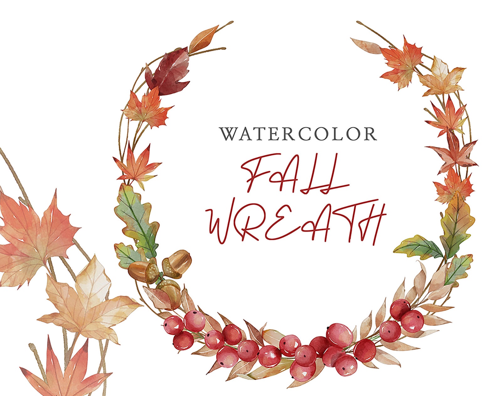 Autumn Wreath Watercolor Fall Leaf Clip Art Thanksgiving | Etsy