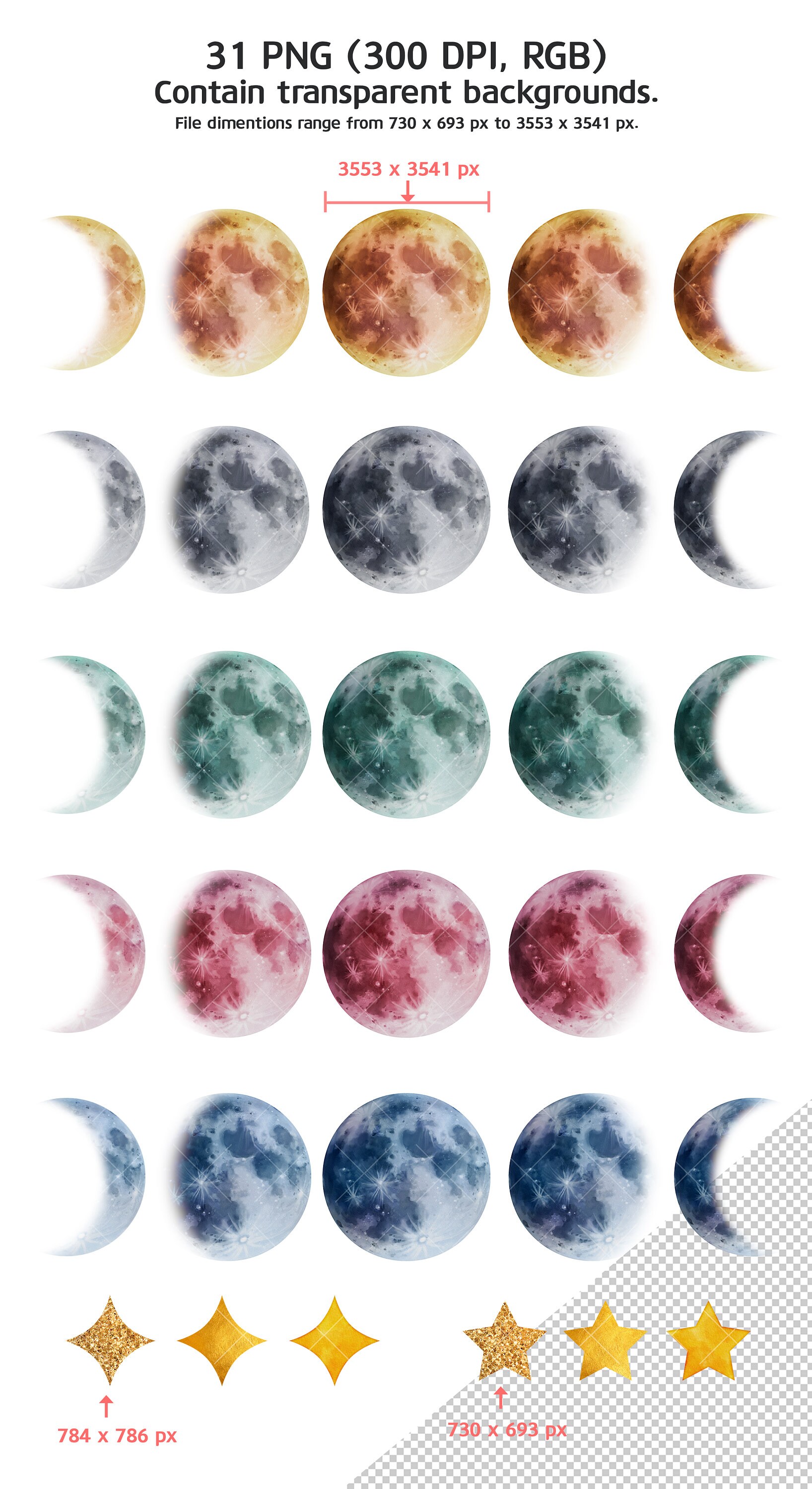 Watercolor Moon Full Moon Clipart Moon Phases Moon Clip - Etsy