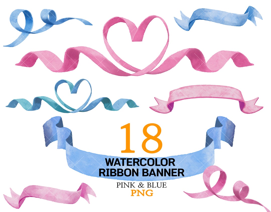 Watercolor Banners, Pink Banners PNG, Blue Banners Clipart, Ribbon ...