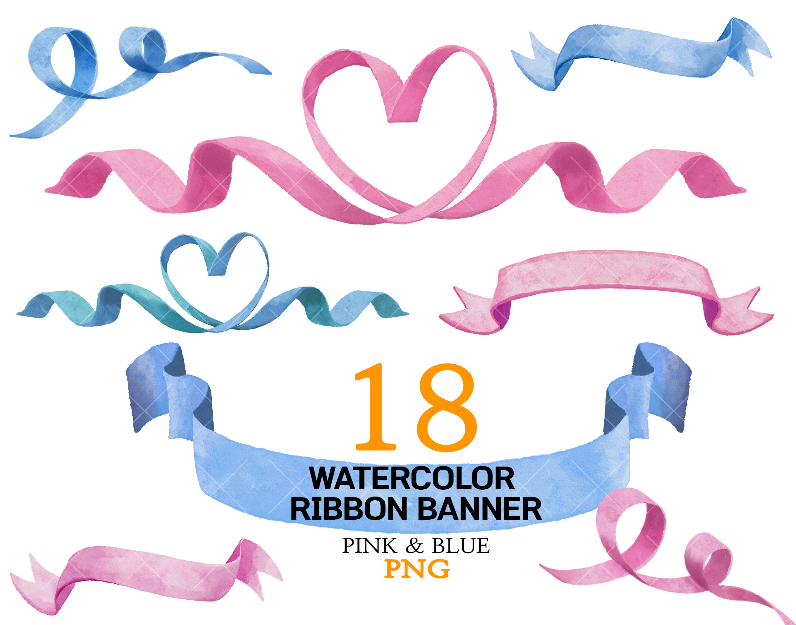 Watercolor Banners Pink Banners PNG Blue Banners Clipart - Etsy