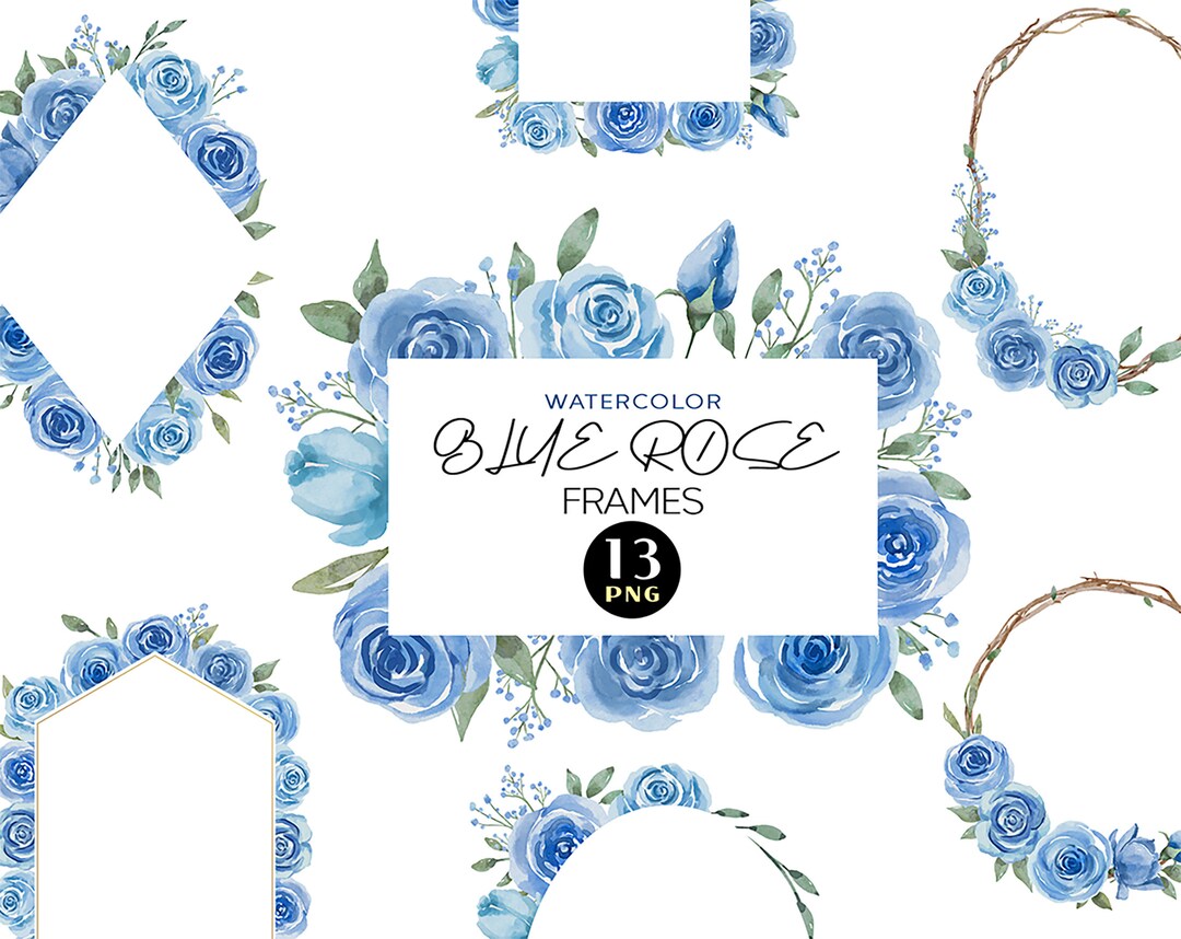 Floral Frames Blue Watercolor Floral Clipart Frames Borders Round ...