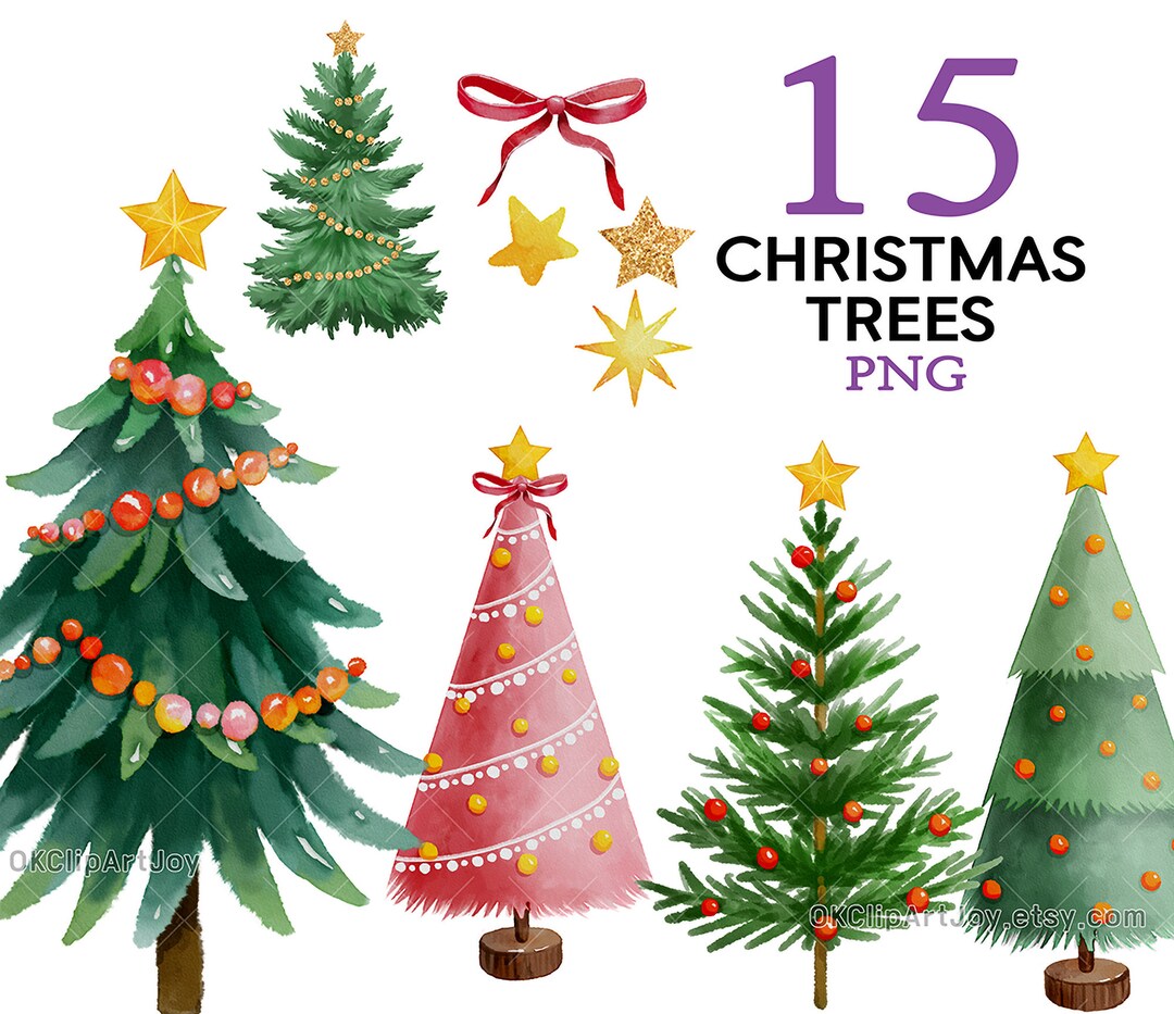 Christmas Trees Set, Holiday Clipart, Watercolor Christmas, Winter Clip ...