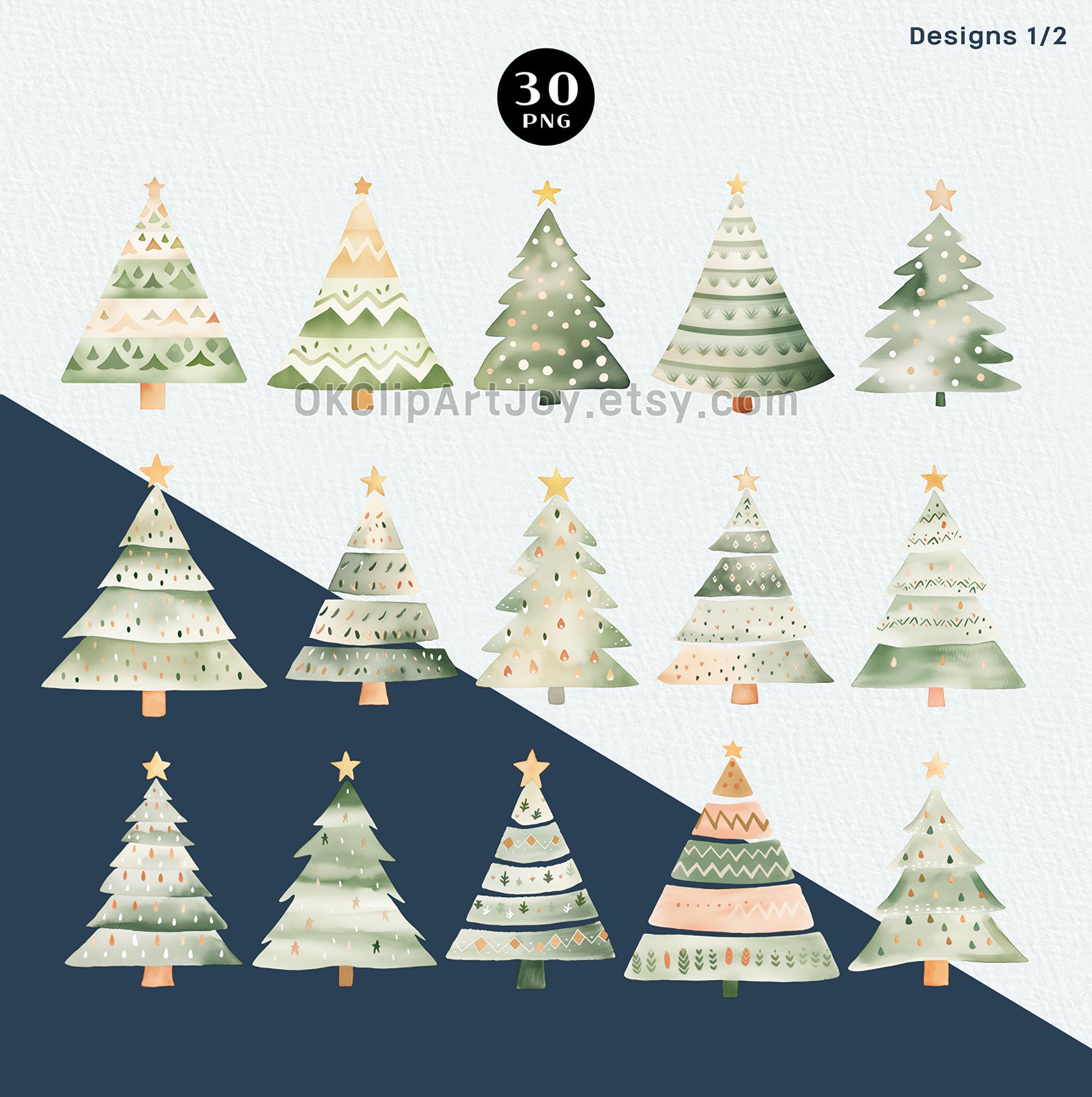 30 Christmas Trees Clipart, Cute Trees PNG, Digital Trees, Digital ...