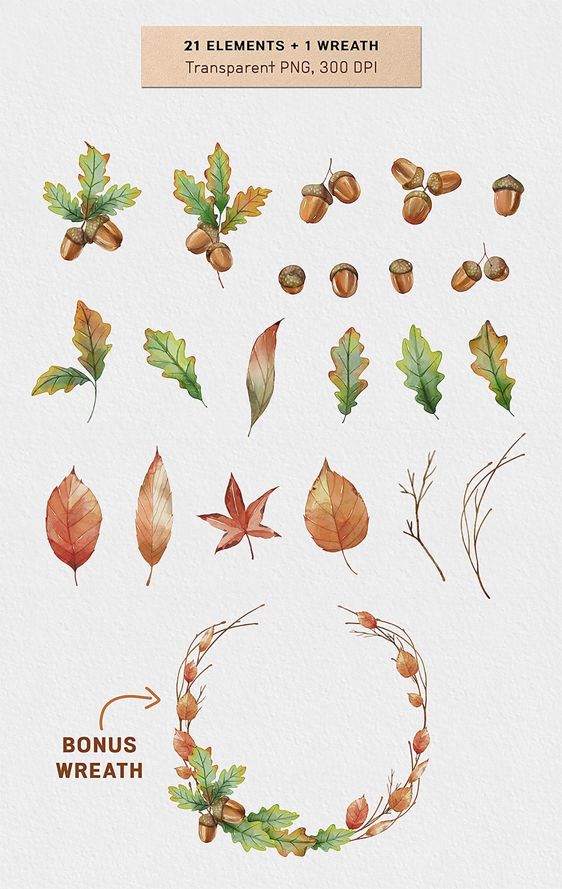 Watercolor Fall Leaves Clipart Autumn Clipart Woodland - Etsy