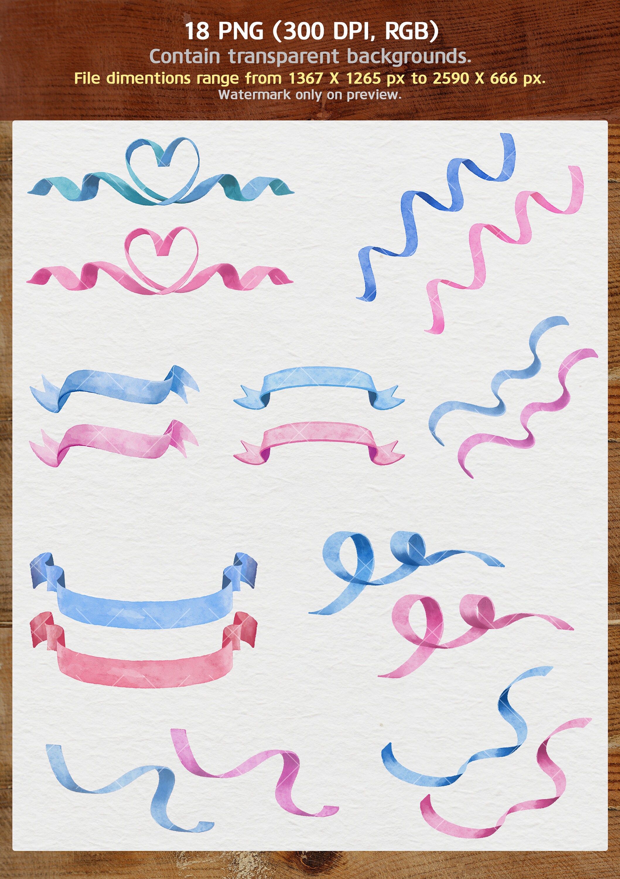 Watercolor Banners Pink Banners PNG Blue Banners Clipart - Etsy