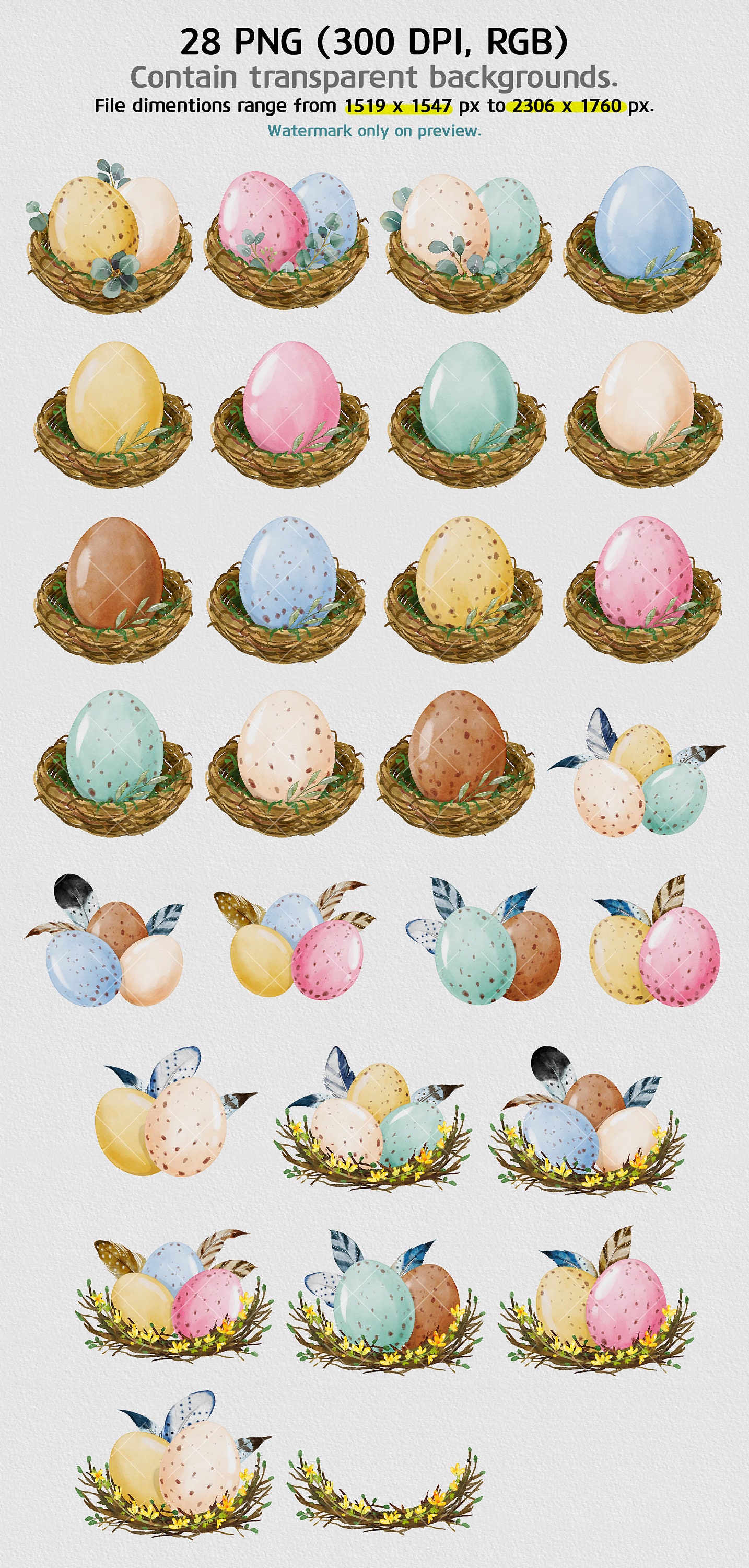 Watercolor Spring Clipart Nest Illustration Bird's Nest - Etsy