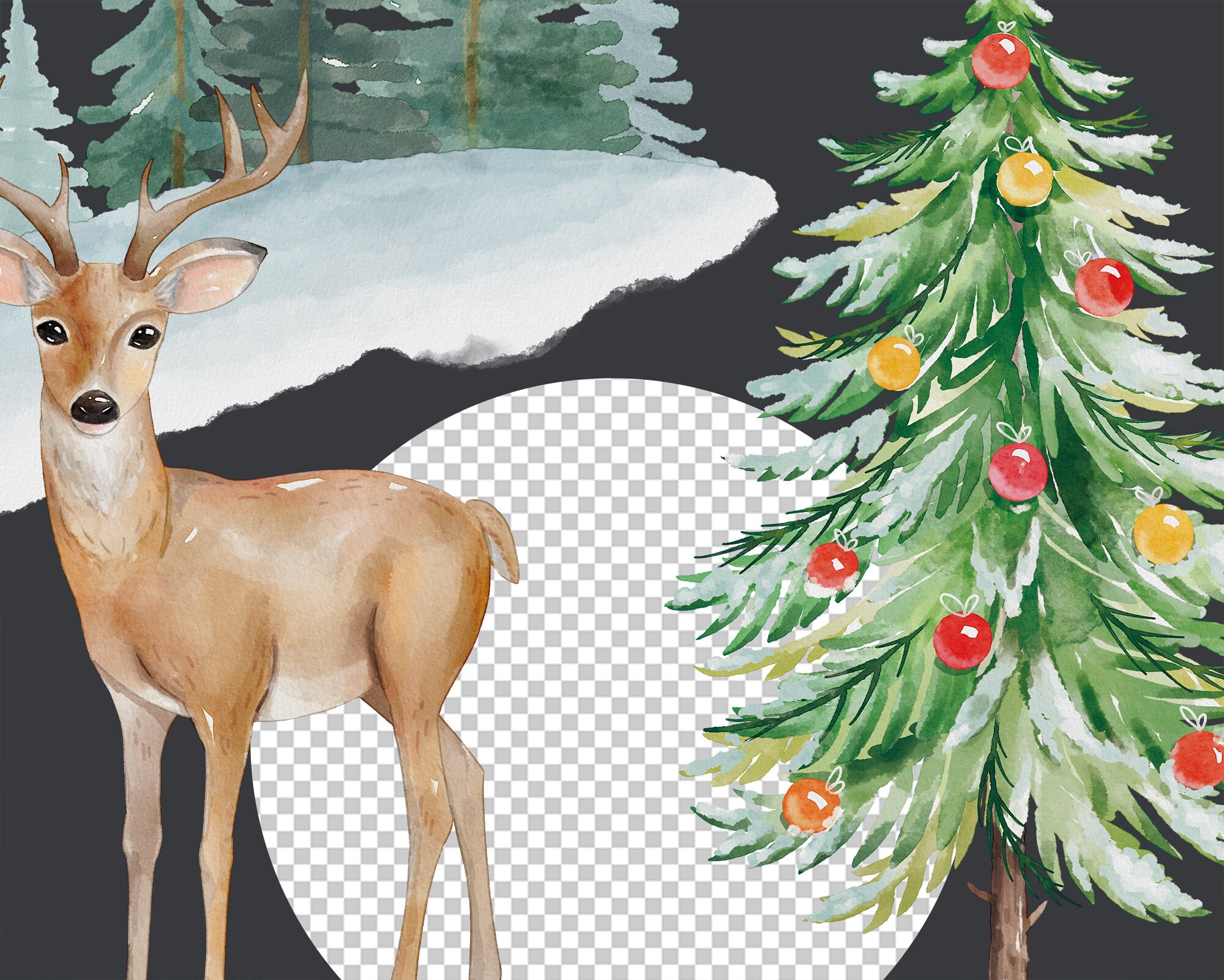 Christmas Tree Clipart Winter Clipart Watercolor Christmas - Etsy