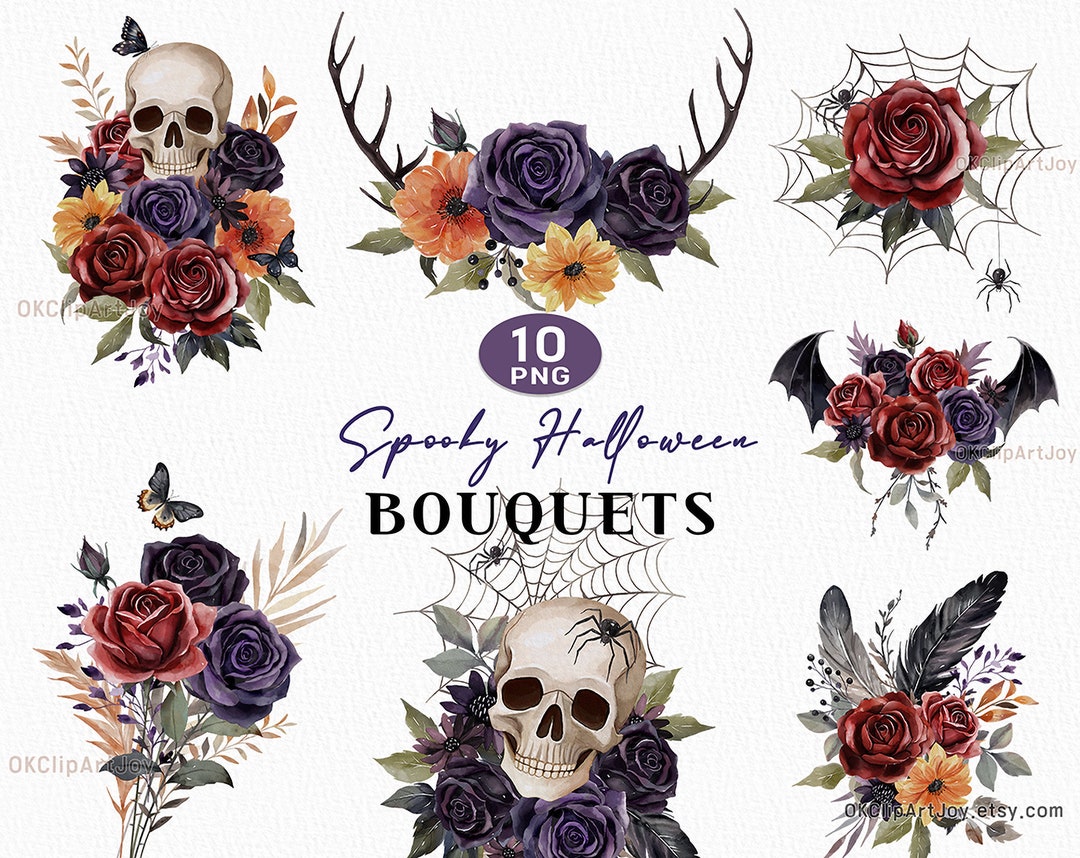 Spooky Halloween Clipart, Watercolor Flowers, Floral Arrangement ...