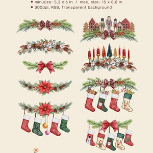 Boho Christmas Clipart, Watercolor Christmas, Stocking Clipart ...