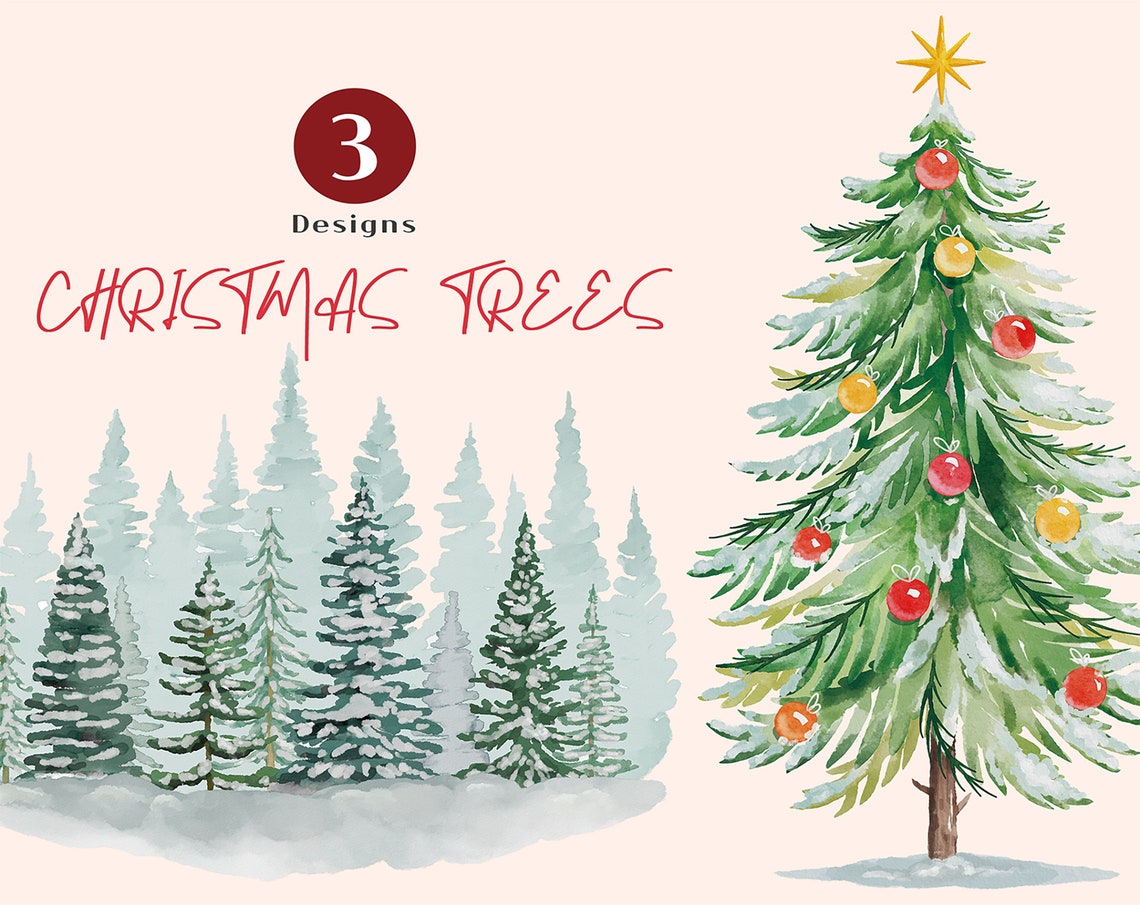 Watercolor Christmas Clipart Christmas Tree Clipart Winter - Etsy