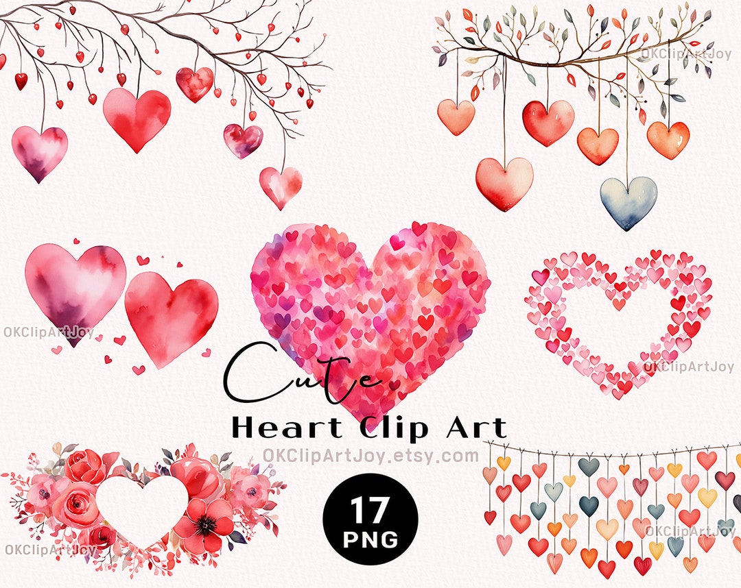 Watercolor Valentine Heart Clipart, I Love You Retro Wedding Floral ...