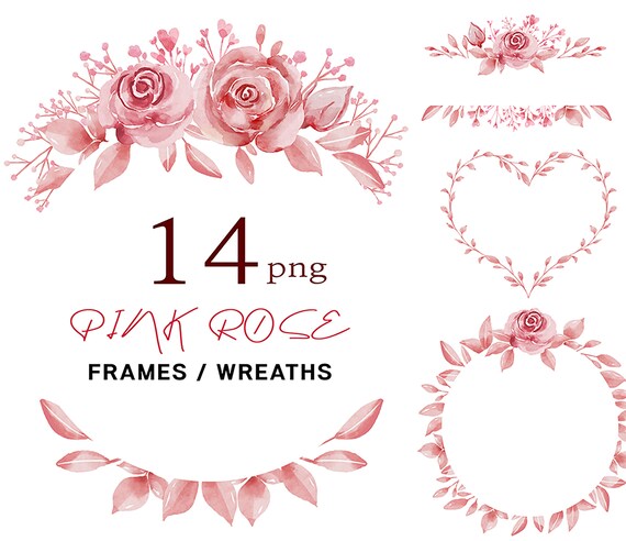 Digital Frame Floral Frame Clipart Border Png Pink Roses - Etsy