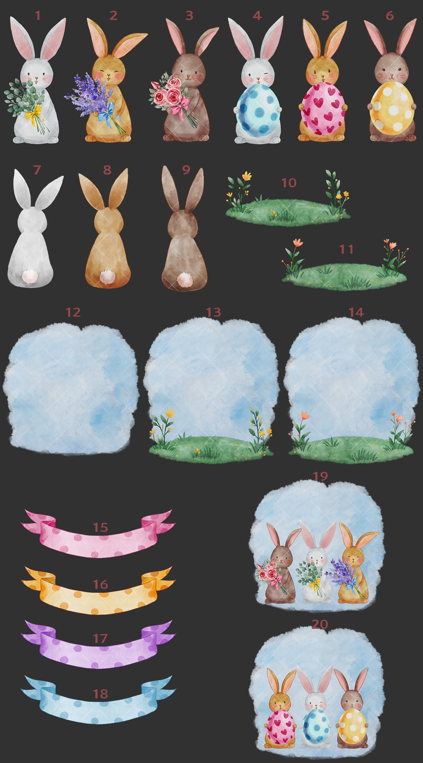 Watercolor Bunny Clipart Watercolor Rabbit Easter Clip Art | Etsy