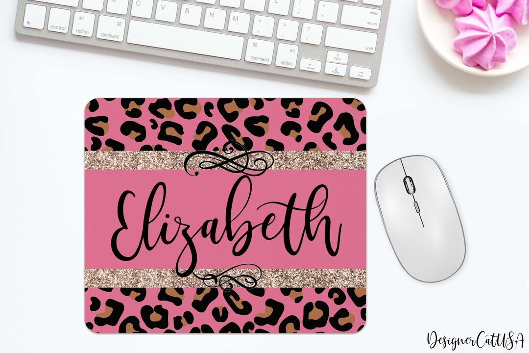 Personalized Leopard Mouse Pad in Raspberry Shade, Custom Name Leopard ...