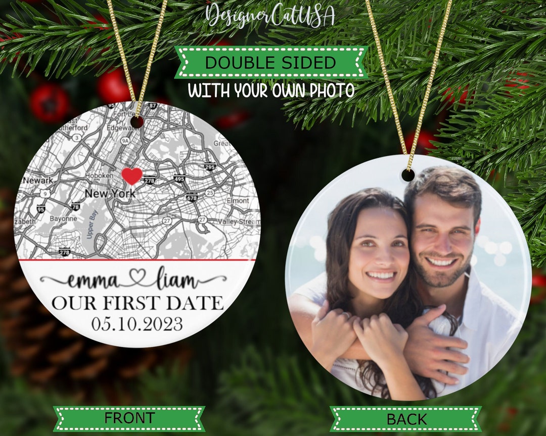 Our First Date Photo Ornament With Map, Personalized Photo Gift for ...