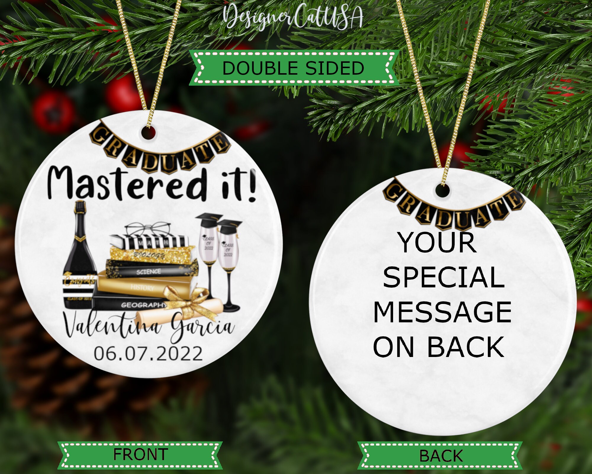 Personalized Masters Degree Graduation Gift Ornament for Her or Him ...