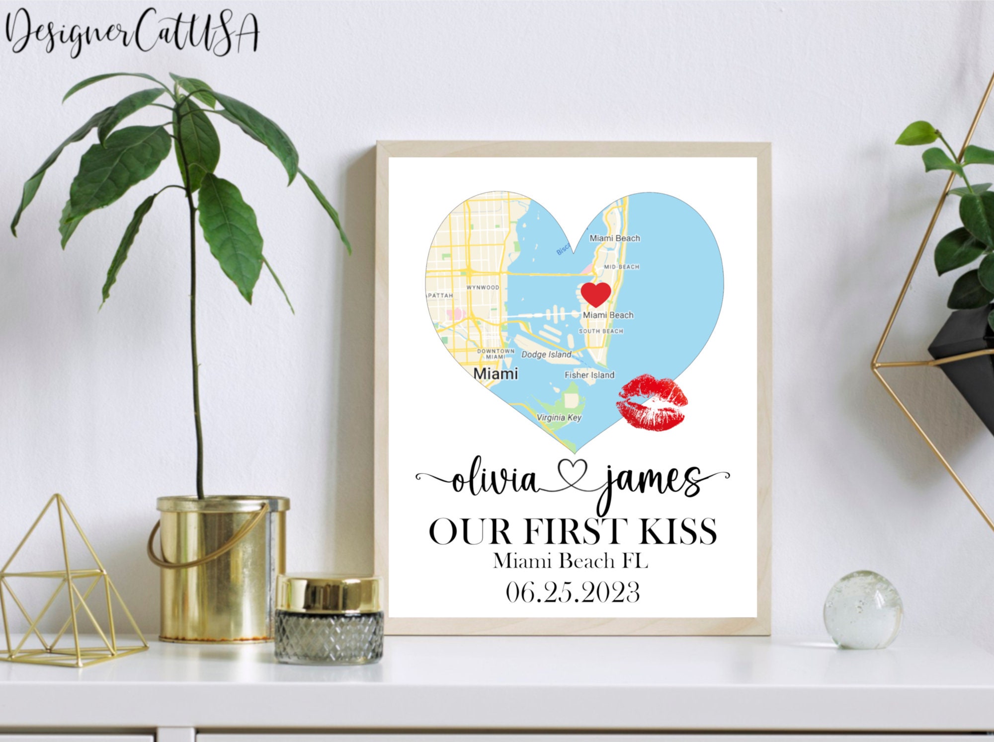 Our First Kiss Print With Map 8x10 Personalized Gift for - Etsy