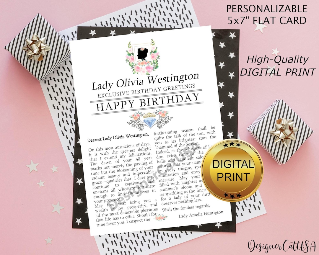 Bridgerton Birthday Card for Fans Digital Print, Personalized Printable ...