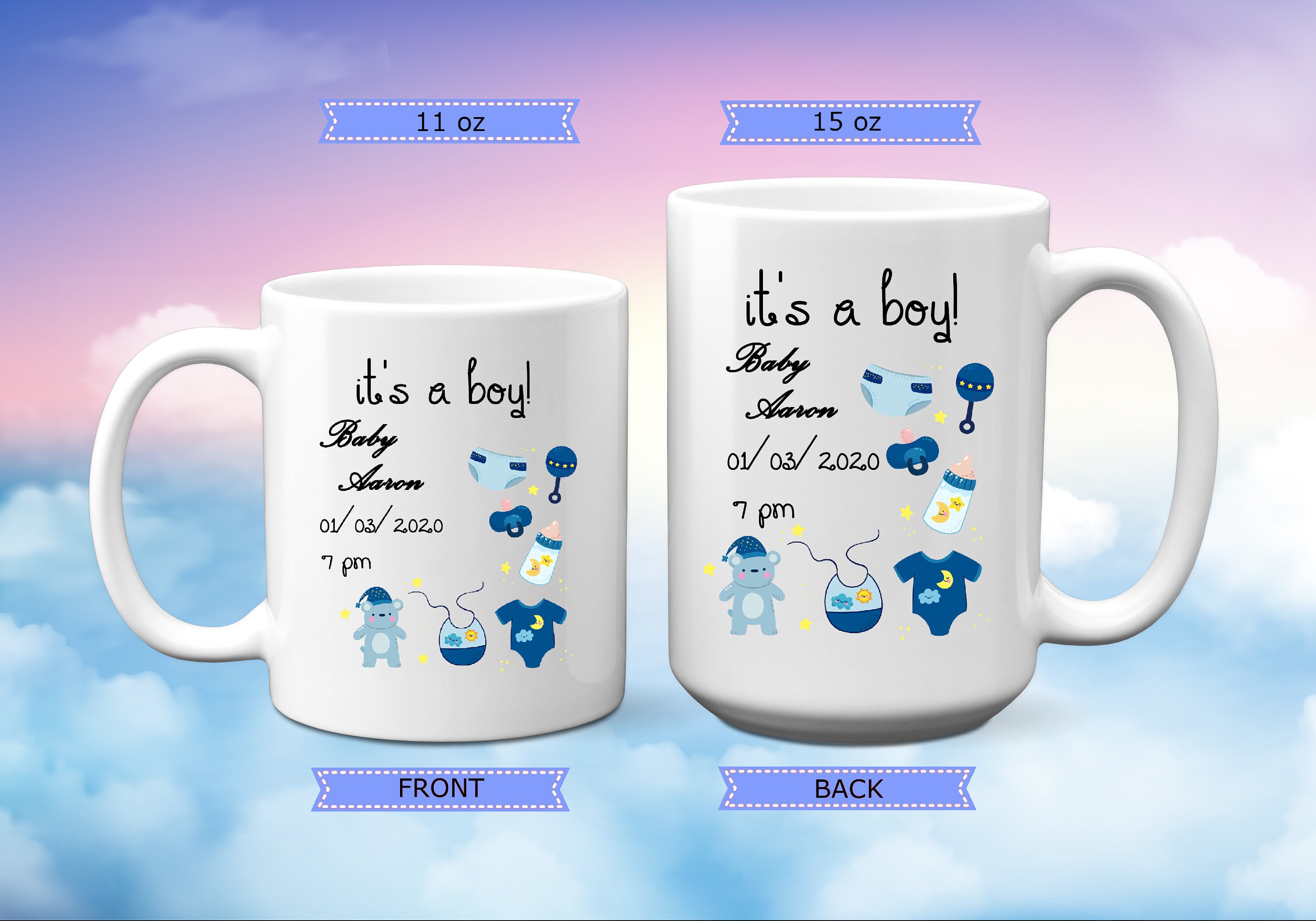 Personalized Its a Boy Mug, 11 or 15 Oz, Custom Name New Baby Coffee ...