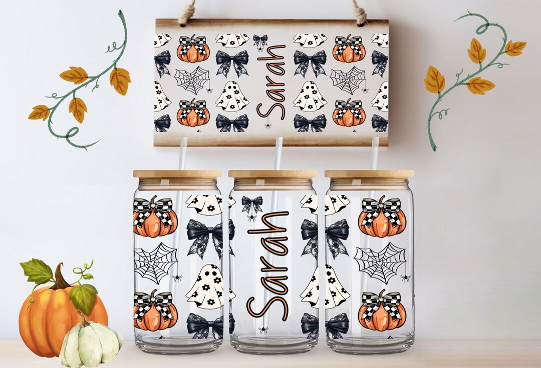 Personalized Halloween Ghost Glass Can 16 Oz, Spooky Season Sipper ...