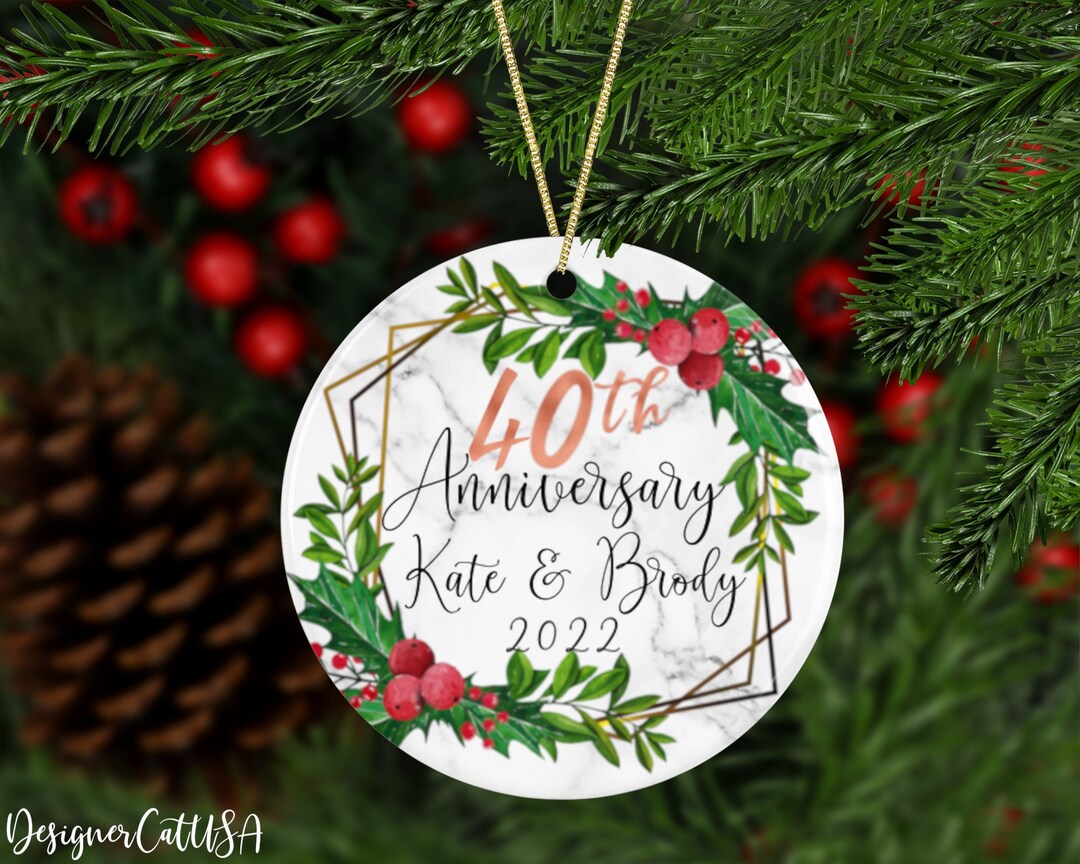 Personalized 40th Anniversary Ornament for Christmas, Custom Names Ruby ...