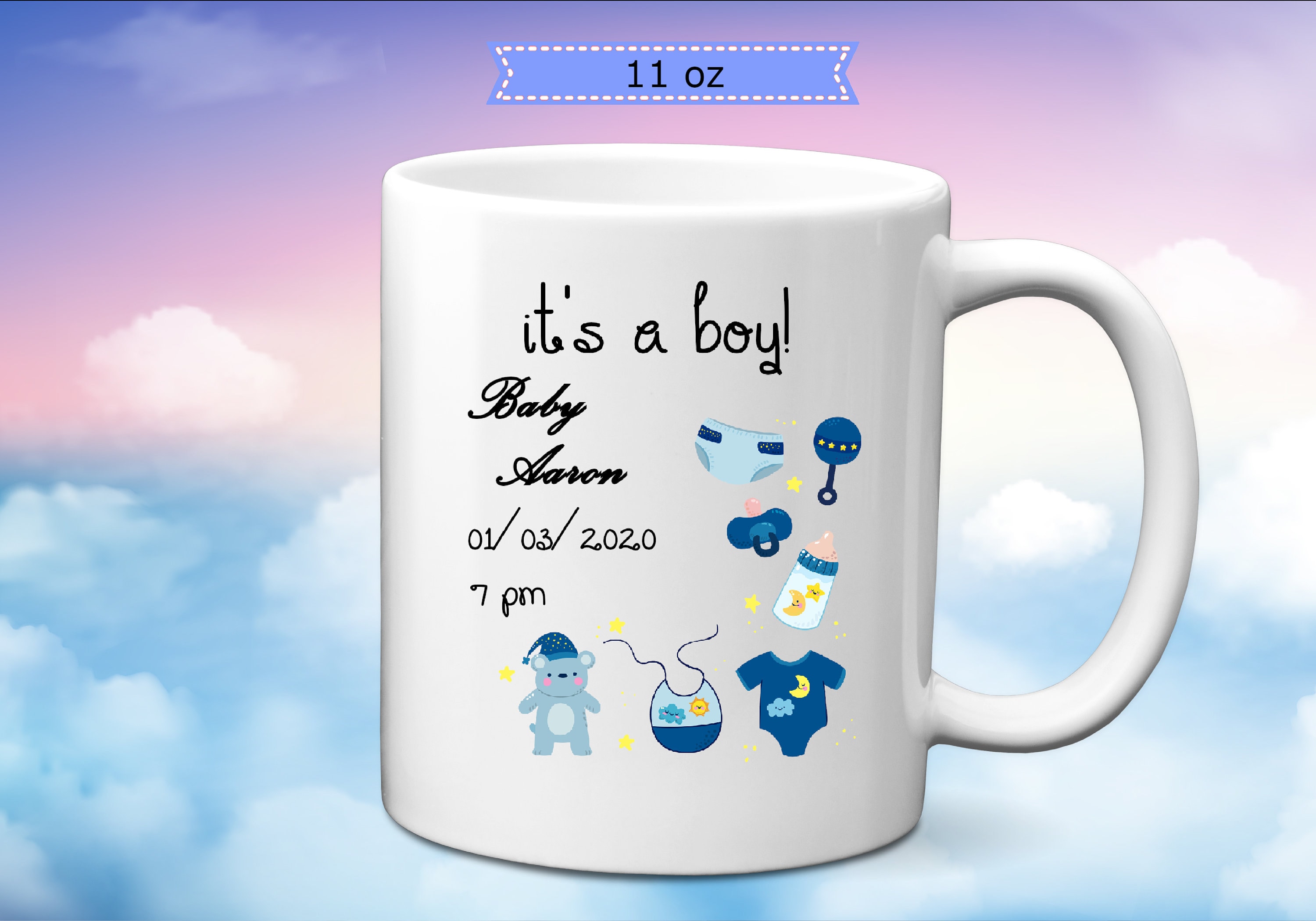 Personalized Its a Boy Mug, 11 or 15 Oz, Custom Name New Baby Coffee ...