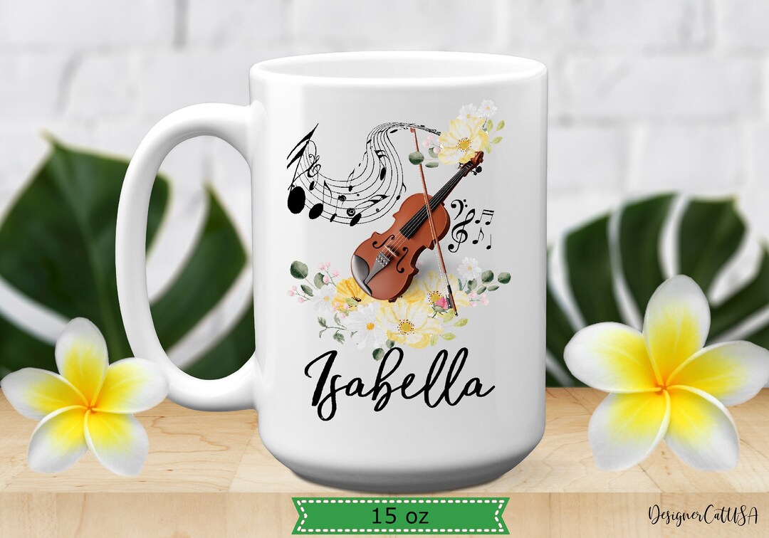Personalized Violin Player Mug With Awesome Flowers, 11 or 15 Oz ...
