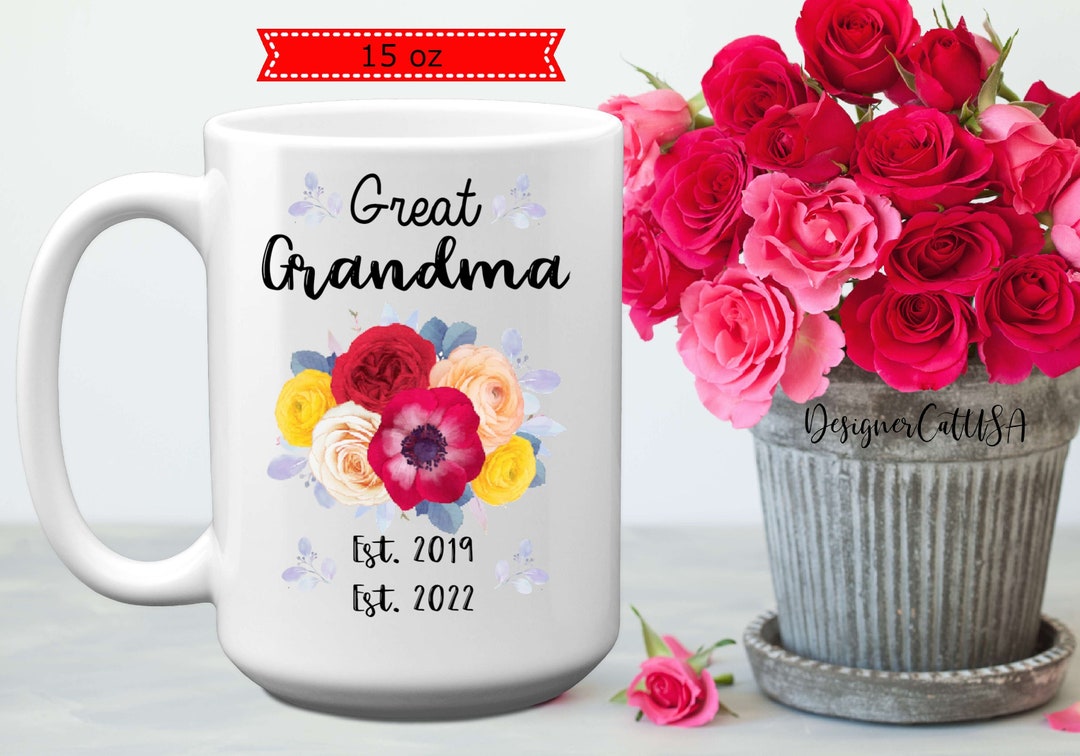 Personalized Great Grandma Gift Mug With Awesome Flowers, 11 or 15 Oz ...