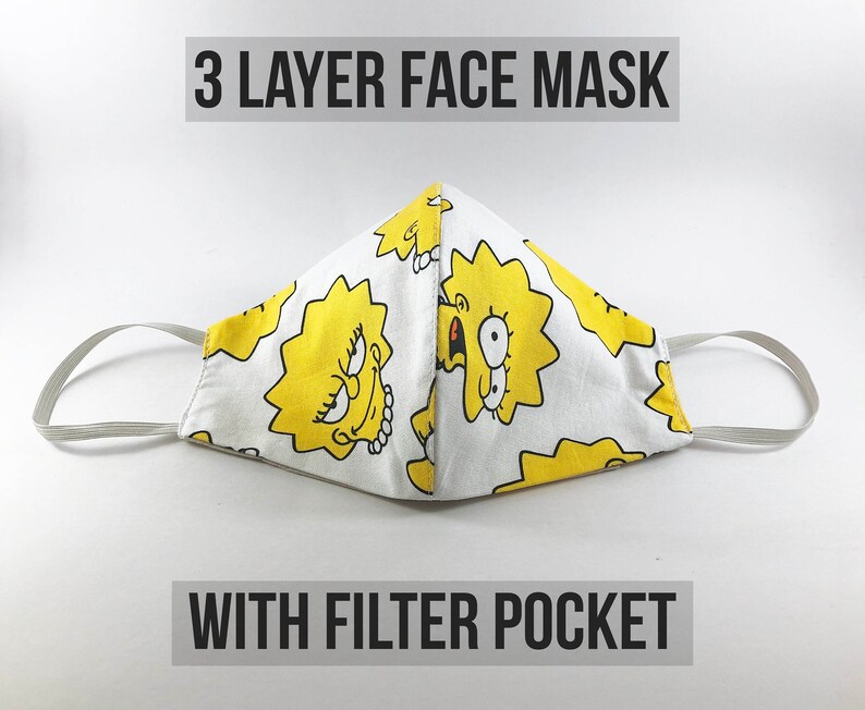 The Simpsons | Lisa Simpson | Handmade Cotton Face Mask Unisex - 3 ...