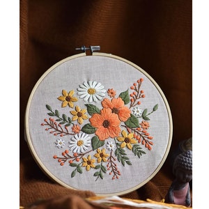 2 Flowers Full Kit Set Embroidery Kit for Beginner Modern Embroidery ...