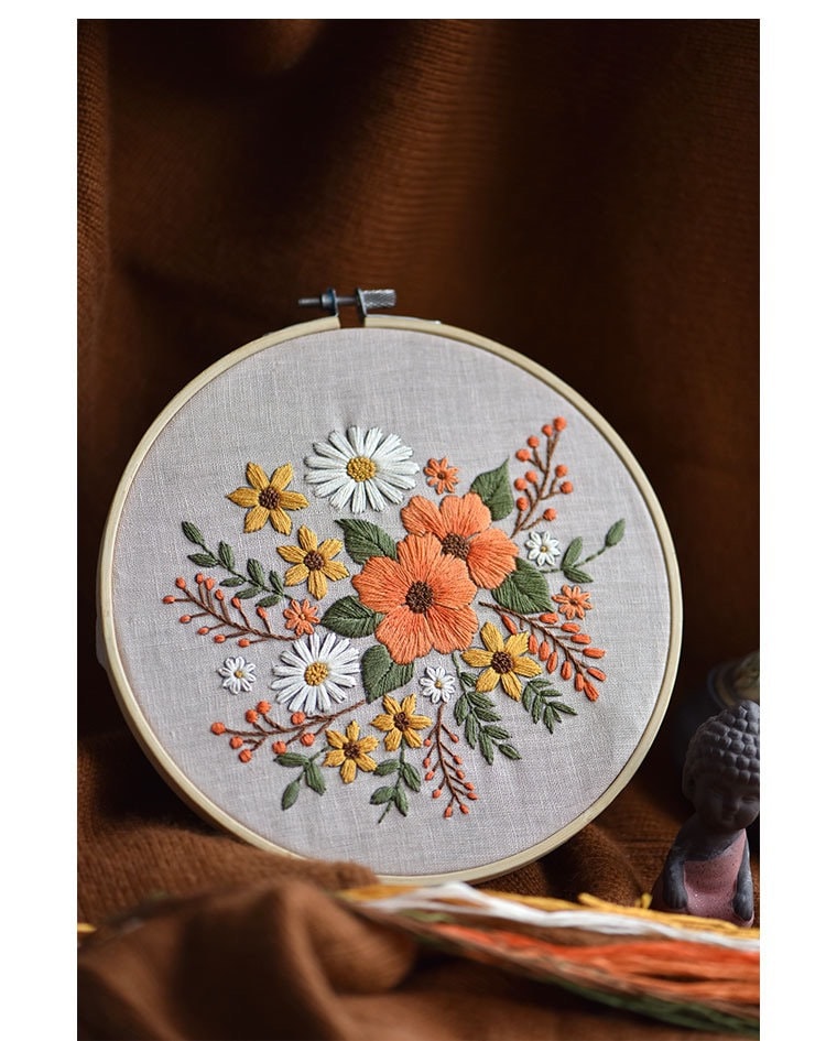 2 Flowers Full Kit Set Embroidery Kit for Beginner Modern - Etsy