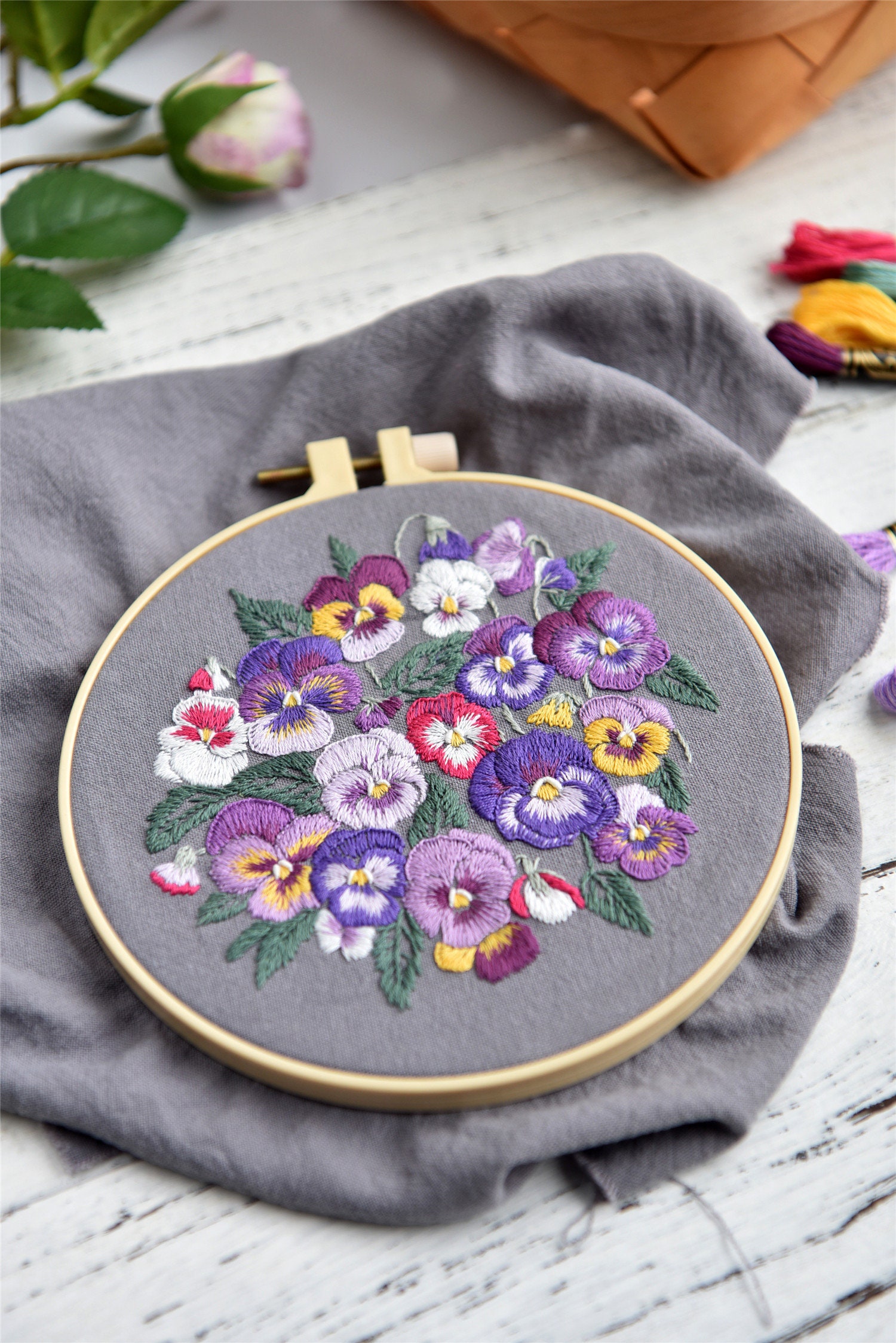 2 Flowers Full Kit Set Embroidery Kit for Beginner Modern - Etsy