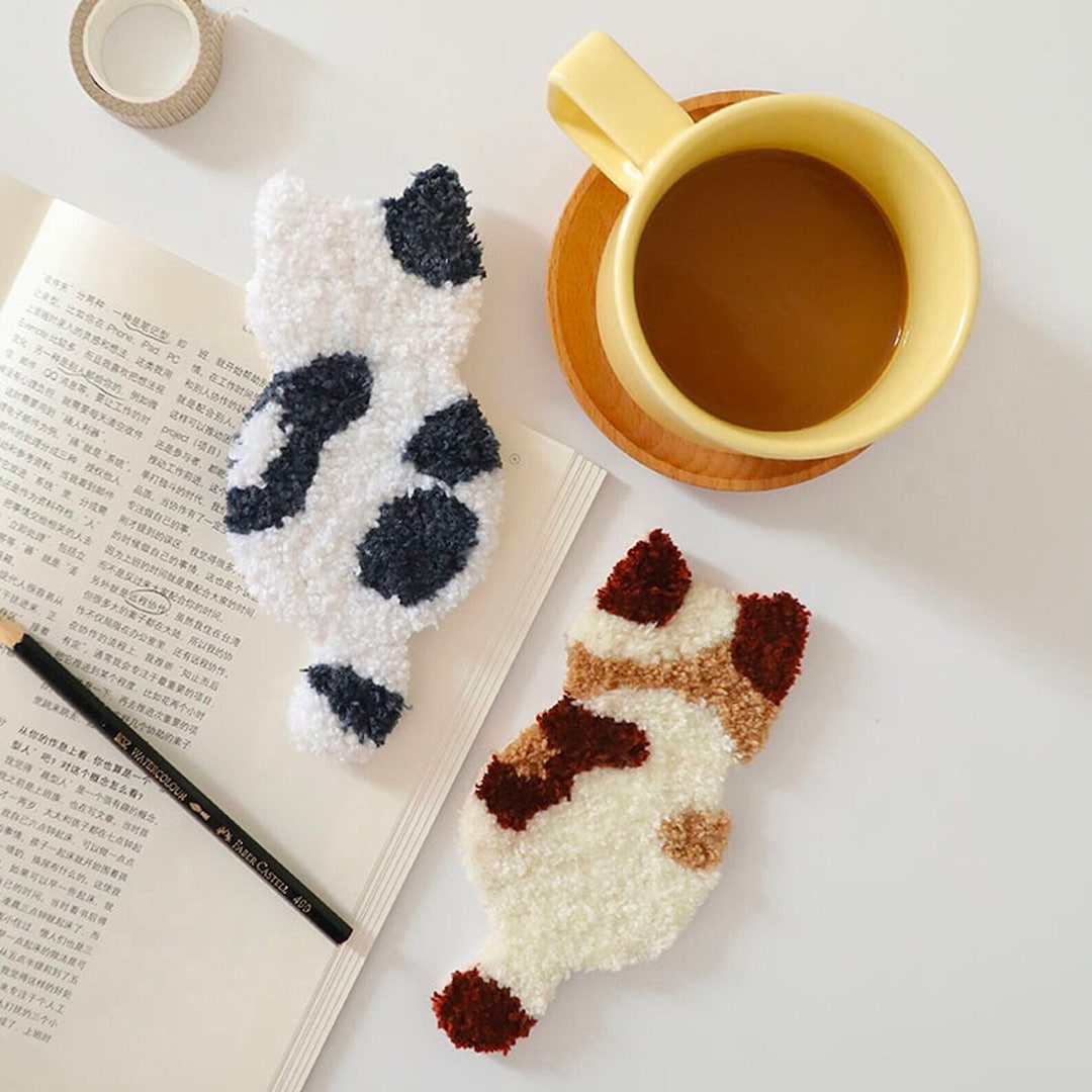 DIY Cute Cat Tufting Coaster Kit, Coaster Punch Needle Kit, DIY ...