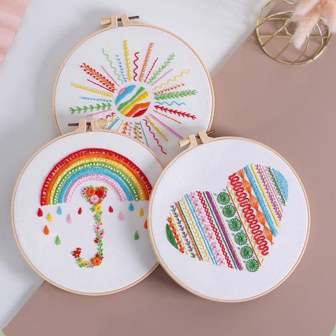 Rainbow Beginner Embroidery Kit, Beginner Embroidery Kit, Modern Embroidery Kit Cross Stitch ...