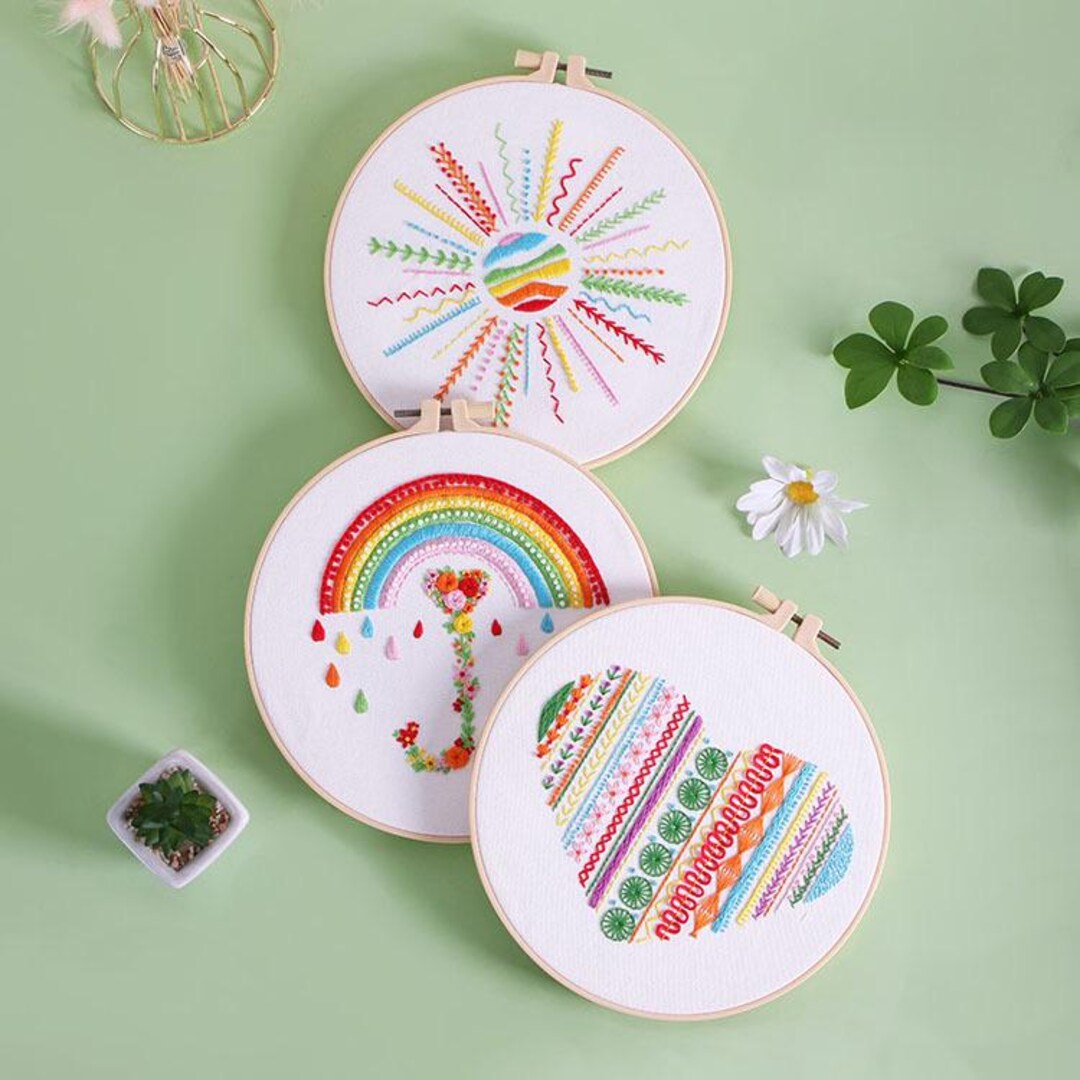 Rainbow Beginner Embroidery Kit, Beginner Embroidery Kit, Modern Embroidery Kit Cross Stitch ...