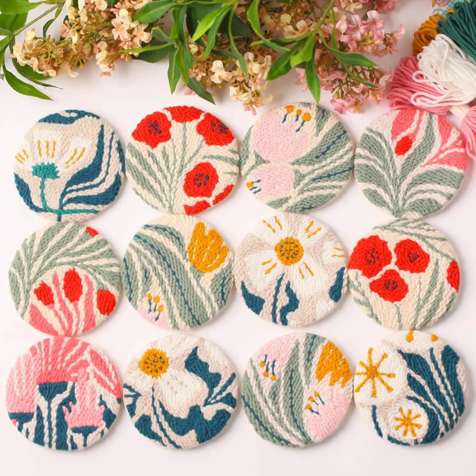 DIY Punch Needle Coaster Kit 6 Pcs / Tufting Coaster Kit/punch Needle ...