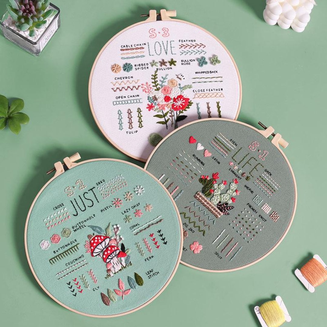 3 Pack DIY Beginner Embroidery Kit- Floral Flower Pattern-pre Print ...