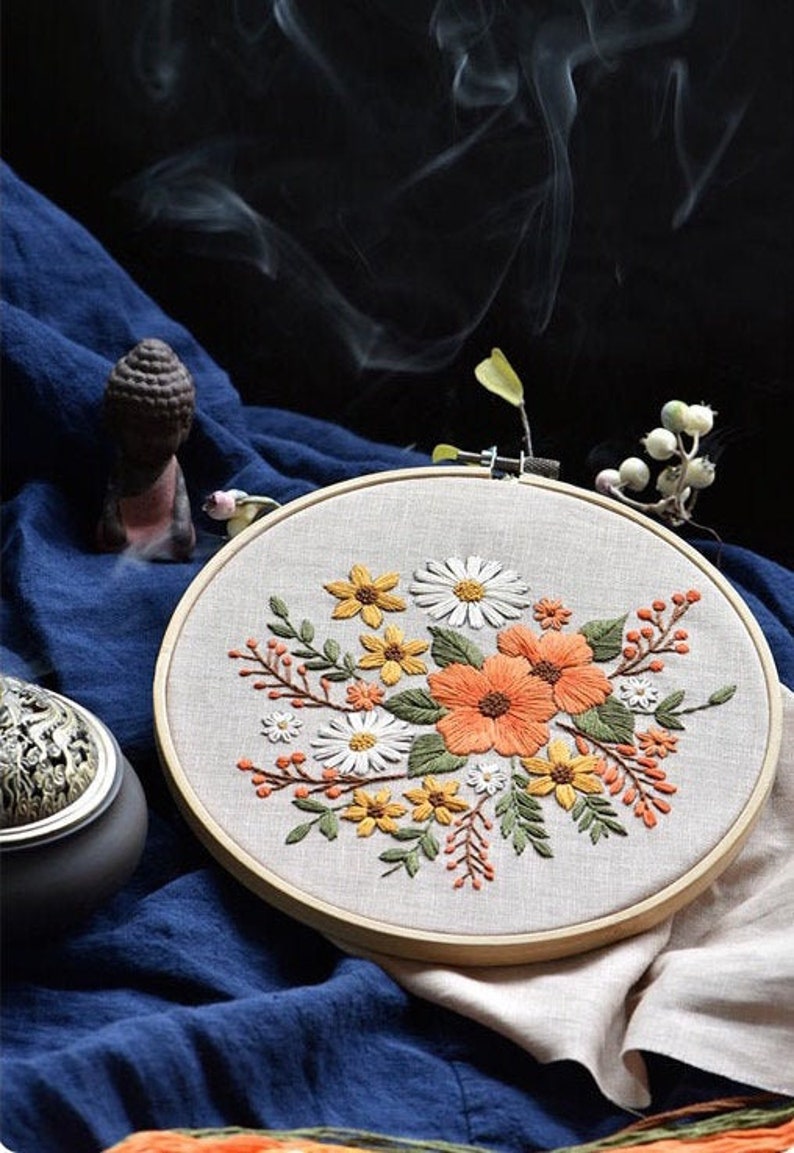 2 Flowers Full Kit Set Embroidery Kit for Beginner Modern - Etsy