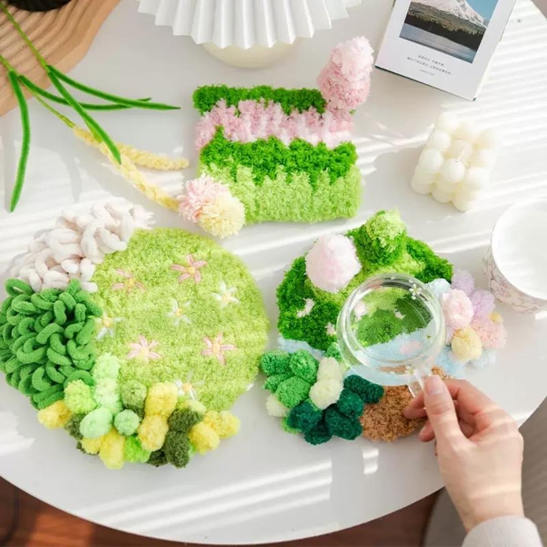 3 Set Moss Mug Rug Coaster Kit/ Rug Coaster Start Kit/ DIY Kit /DIY Mat ...