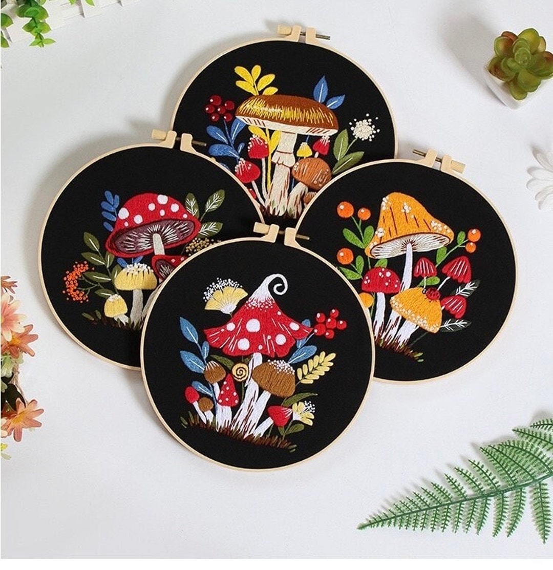 Cute Mushroom Embroidery Kit, Easy Embroidery Kit for Beginner, Cross ...