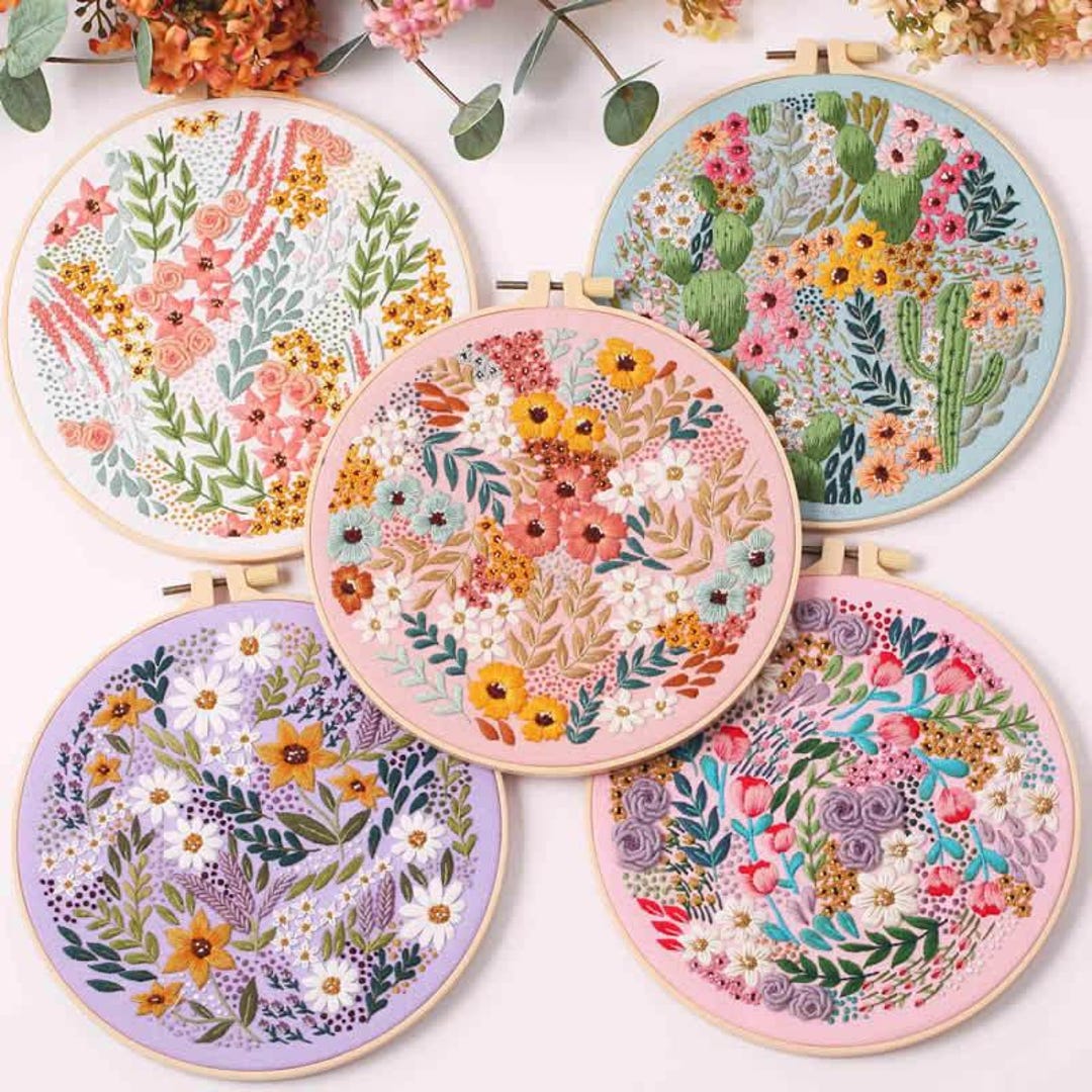 Floral Beginner Embroidery Kit | Modern Flower Plant Hand Embroidery ...