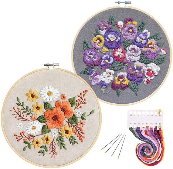 2 Flowers Full Kit Set Embroidery Kit for Beginner Modern - Etsy
